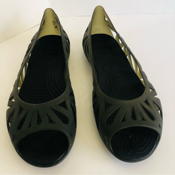 CROCS | Shoes | Crocs Womens Jelly Ii Flat Cutout Olive Green Peep Toe ...